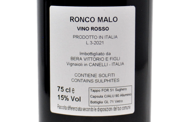 VINO ROSSO "RONCO MALO" 2021 - BERA VITTORIO E FIGLI – 3K WINE